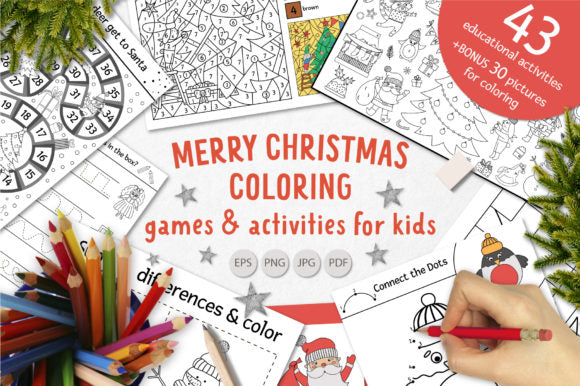 Merry CHRISTMAS Coloring Games and Activity Set - [INSTANT PRINTABLE/D ...