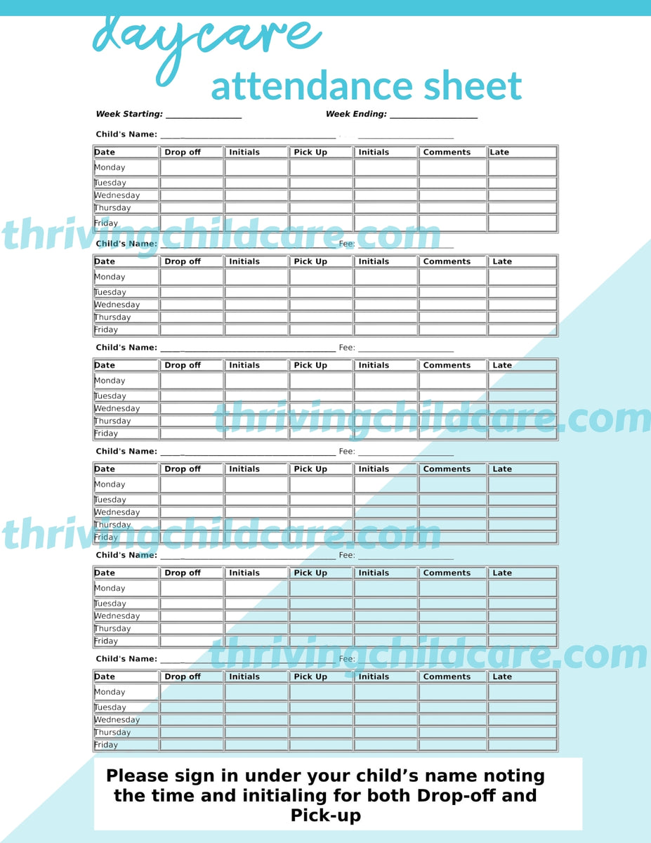 My Childcare Attendance - Binder Kit [INSTANT PRINTABLE/DOWNLOAD ...