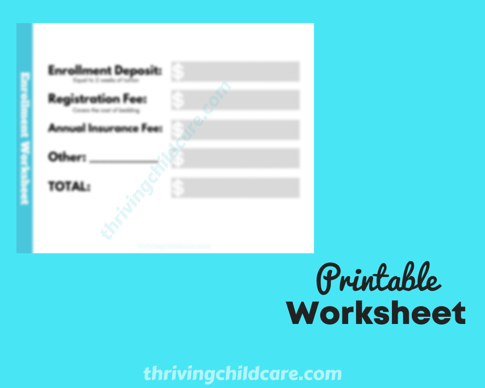 ENROLLMENT FEE WORKSHEET - Fee Breakdown Worksheet for Childcare Provi ...